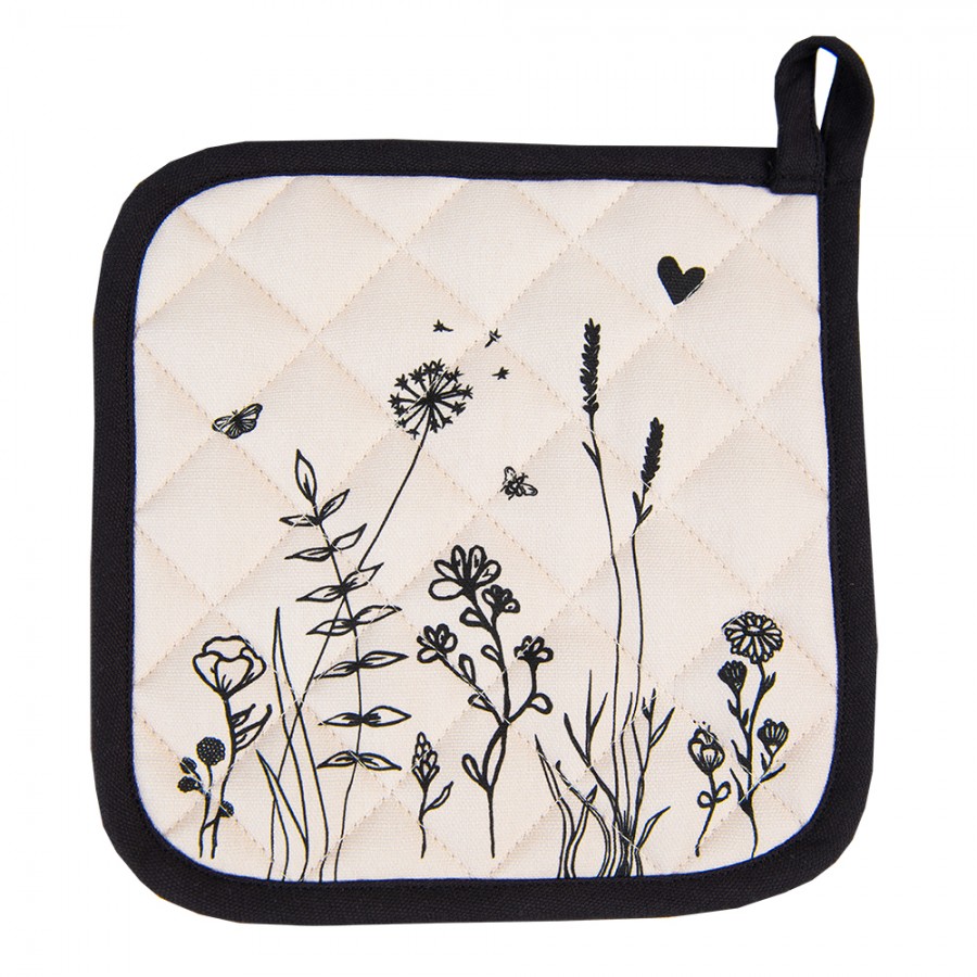 FAF45 Manique 20x20 cm Beige Noir Coton Fleurs Manique passoire
